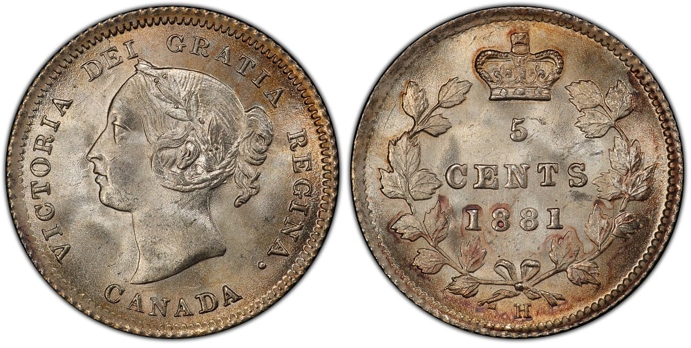 5-CENT - 1881H 5-CENT (EF) - 1881 CANADIAN COINS