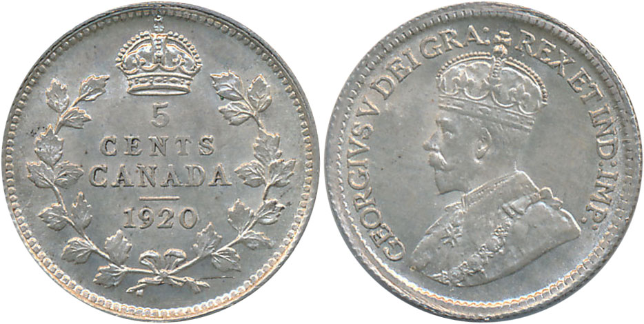 5-CENT - 1920 5-CENT(VF) - 1920 CANADIAN COINS