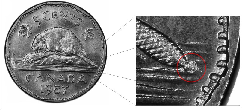 5-CENT - 1957 5-CENT BUG TAIL (VG) - 1957 CANADIAN COINS