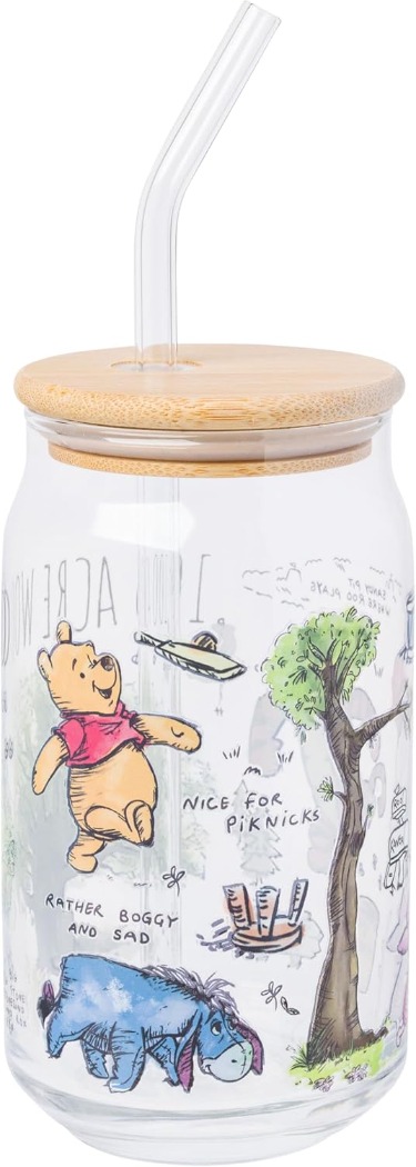WINNIE THE POOH - GLASS, STRAW WITH BAMBOO LID "WINNIE" (16 OZ) - DISNEY