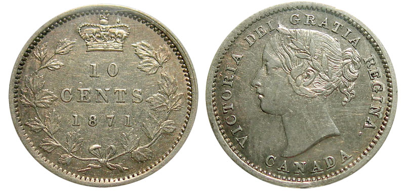 10-CENT - 1871 10-CENT NO H (AG) - 1871 CANADIAN COINS