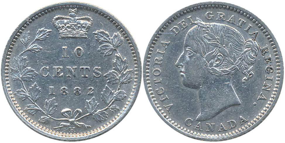 10-CENT - 1882 H 10-CENT (VF) - 1882 CANADIAN COINS