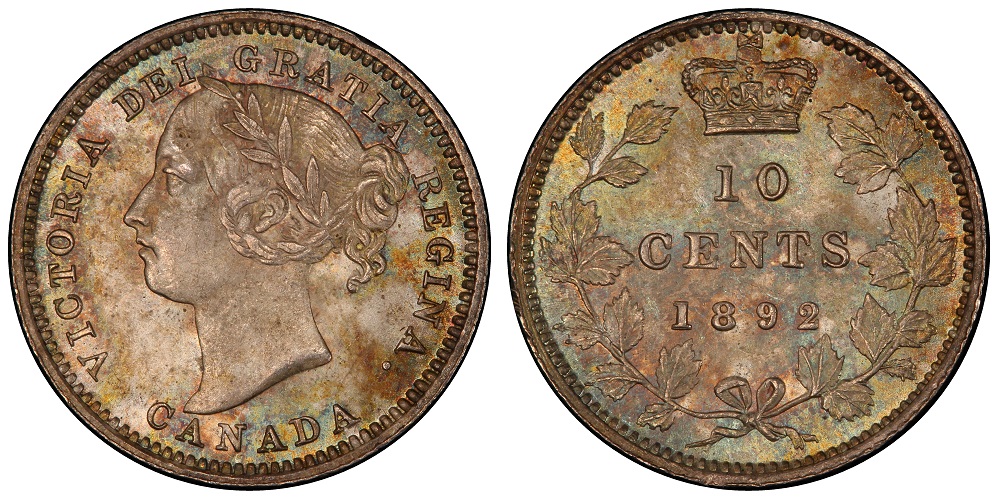 10-CENT - 1892 10-CENT Obv.5, SMALL-9 (EF) - 1892 CANADIAN COINS