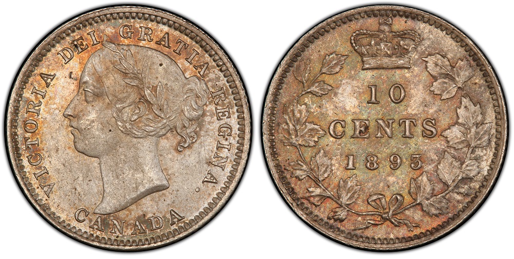 10-CENT - 1893 10-CENT OBV.5 FLAT TOP 3 (VF) - 1893 CANADIAN COINS