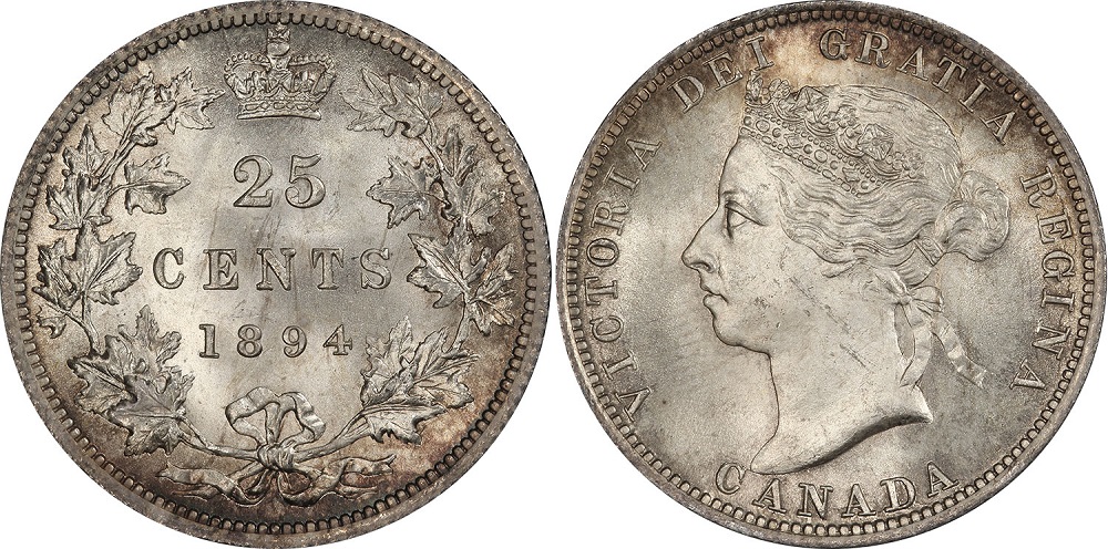 25-CENT - 1894 25-CENT (F) - 1894 CANADIAN COINS