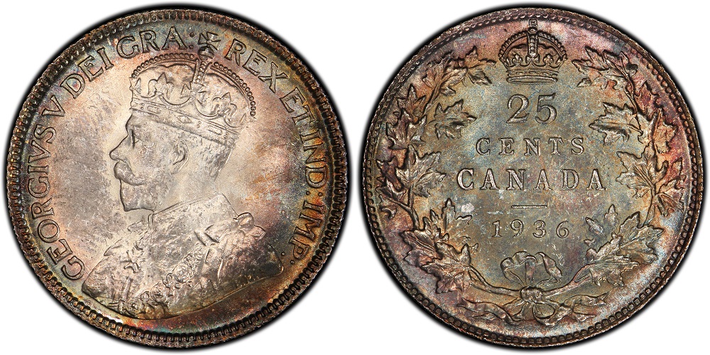 25-CENT - 1936 25-CENT BAR (EF) - 1936 CANADIAN COINS