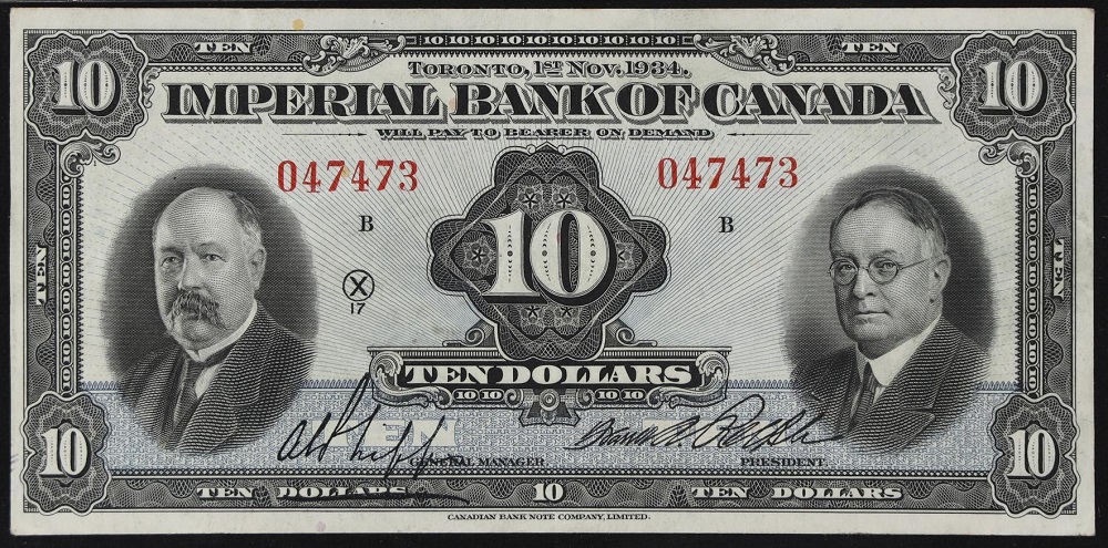 IMPERIAL BANK OF CANADA - 1934 10-DOLLAR NOTE (VF) - 1934 CANADIAN ...