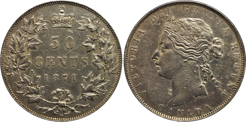 50-CENT - 1871 50-CENT H (AU) - 1871 CANADIAN COINS