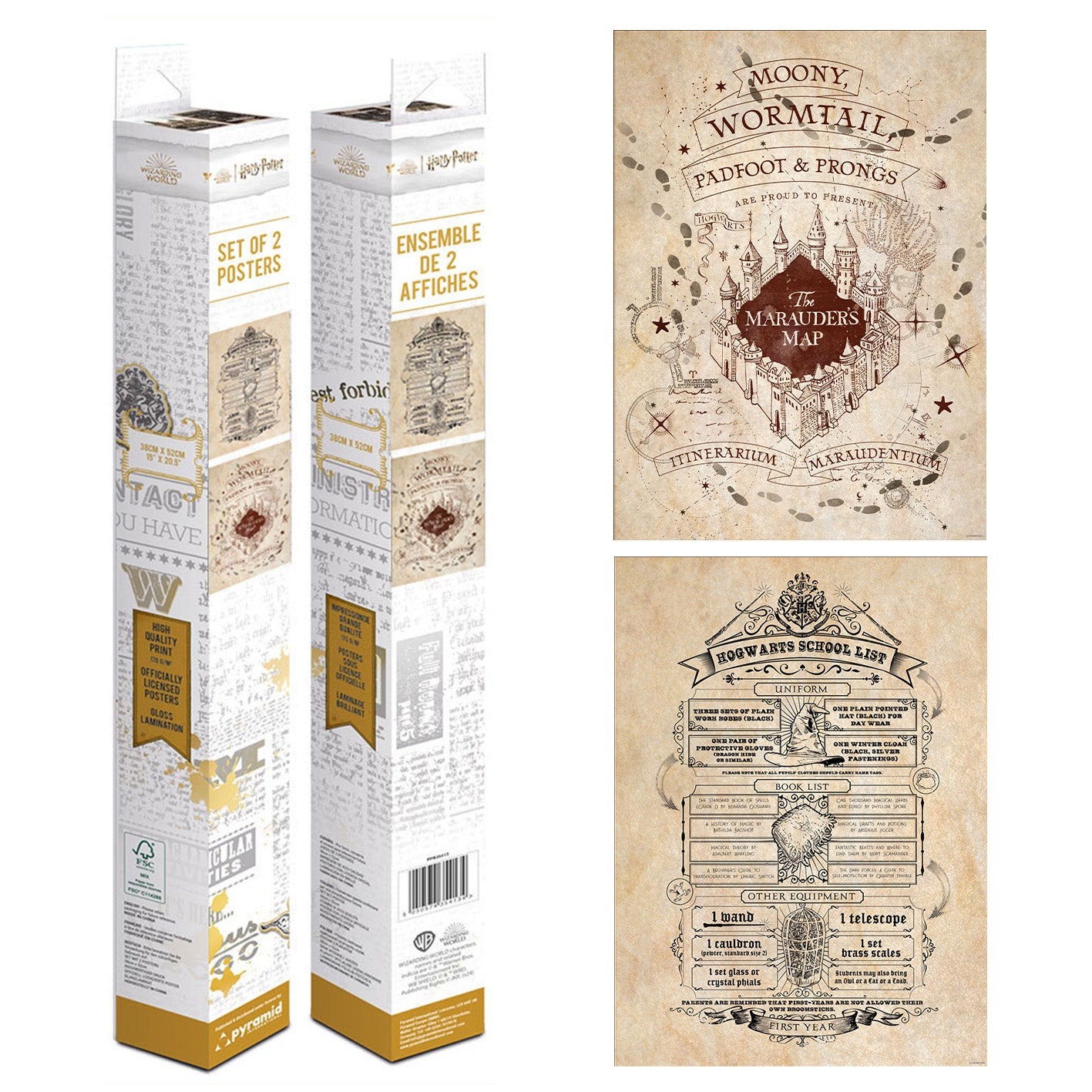 HARRY POTTER - SET OF 2 POSTERS "MAP AND SCHOOL LIST" ("20 X 14")