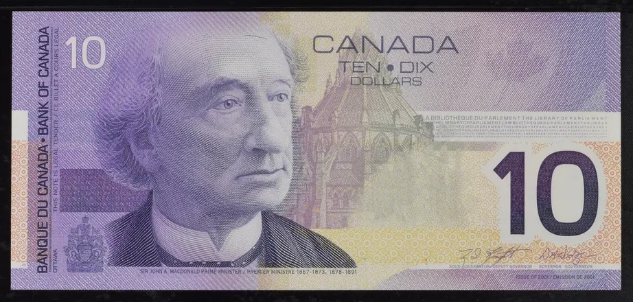 2001 - 2001 10-DOLLAR NOTE, KNIGHT/DODGE, PREFIX BEK (UNC)