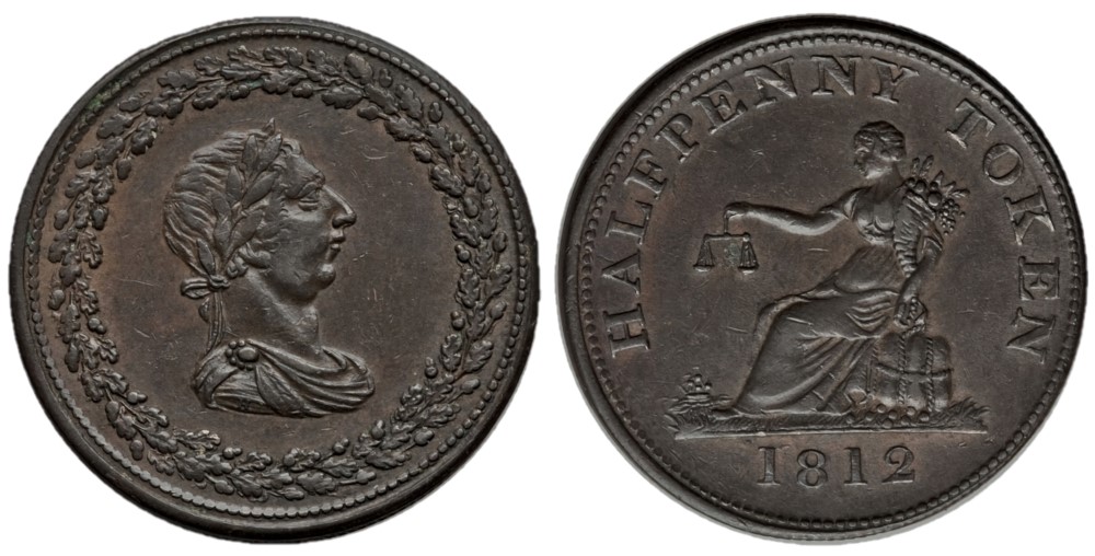 LOWER-CANADA TOKEN - 1812 HALFPENNY TOKEN AVEC BUSTE, 2 FEUILLES ...