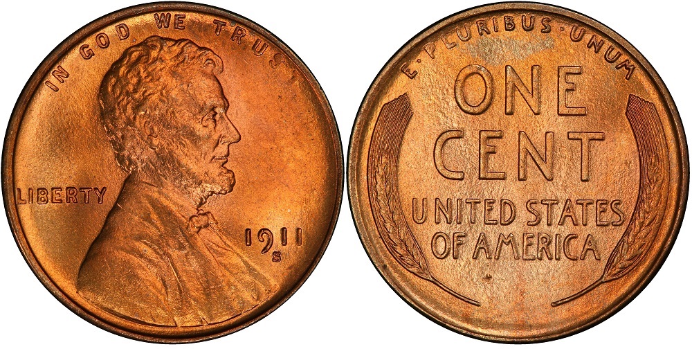 1-CENT - 1911-S 1-CENT (F) - 1911 UNITED STATES COINS
