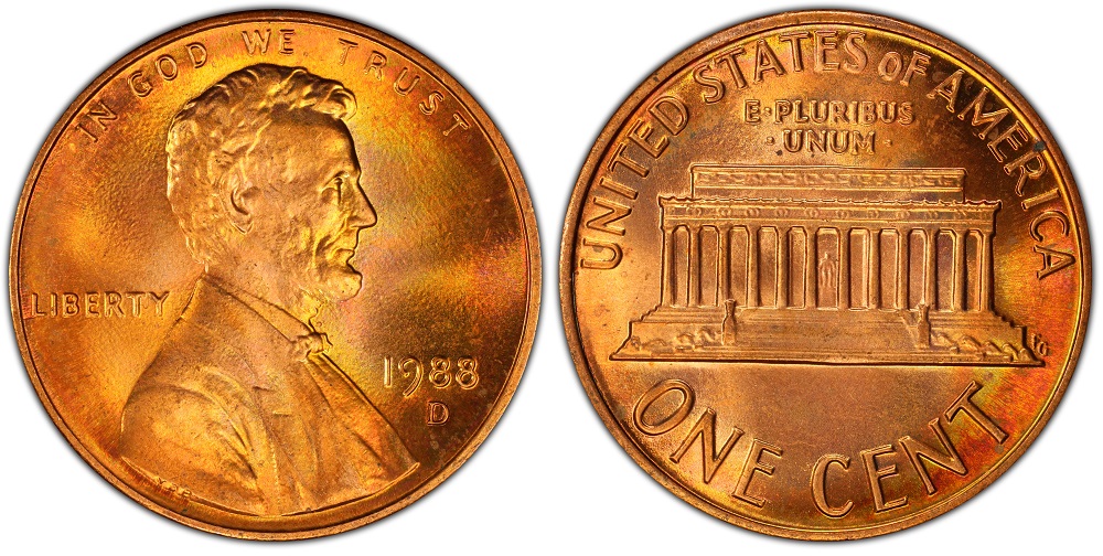 1-CENT - 1988-D 1-CENT (CIRCULATED) - 1988 UNITED STATES COINS