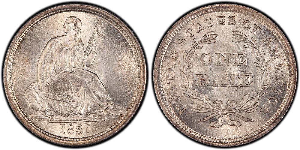 10 CENTS - 1837 10-CENTS, LARGE DATE (EF) - 1837 UNITED STATES COINS